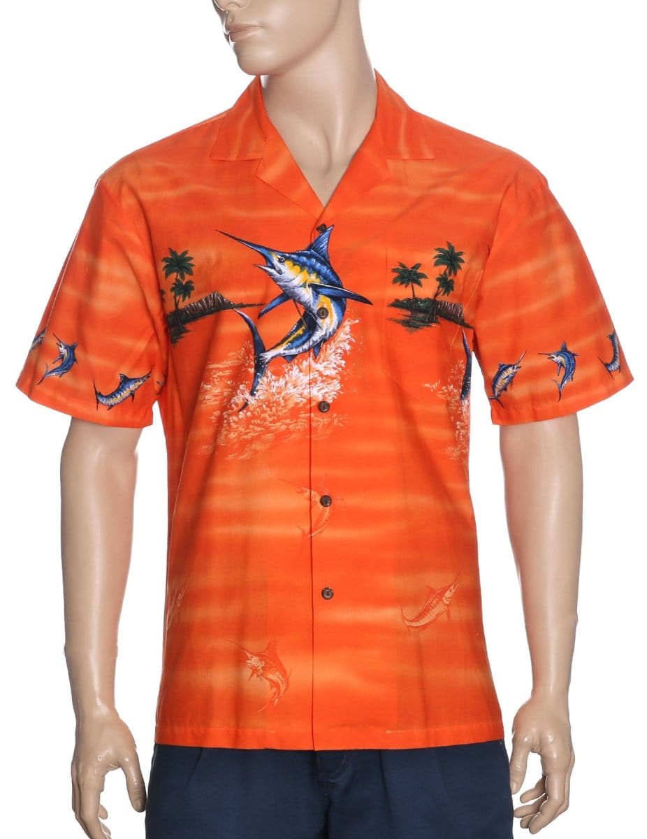 Hawaiian Border Shirt Fish Tales Jumping Marlin – Shaka Time Hawaii