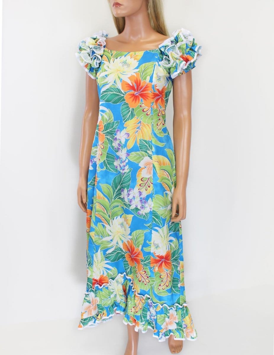 Long Muumuu Blue Dress Tropical Forest Mirage – Shaka Time Hawaii