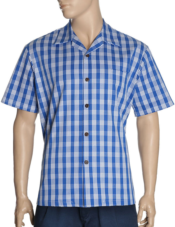 Classic Hawaiian Paniolo Palaka Plaid Shirt for Men in Blue – ShakaTime