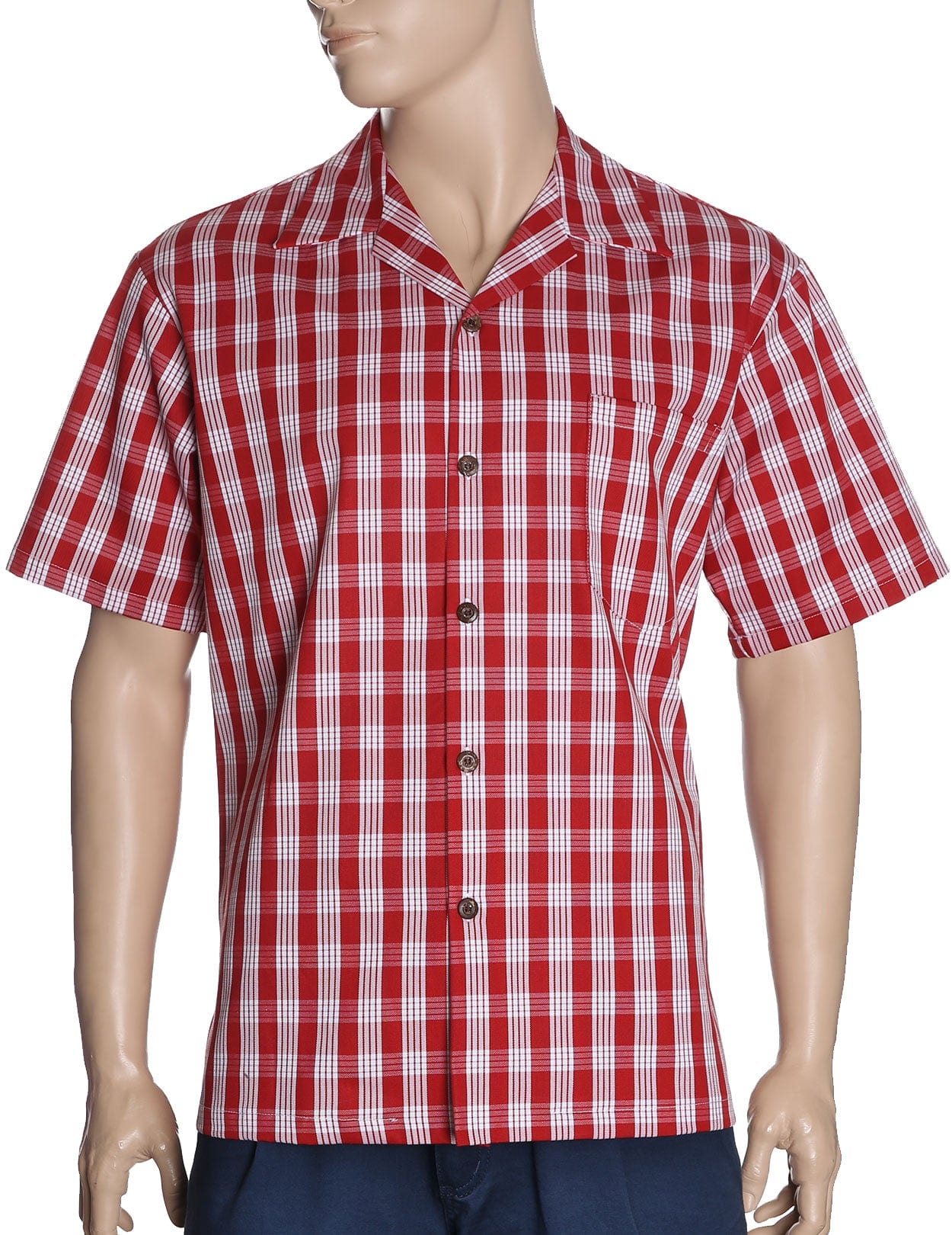 Classic Hawaiian Paniolo Palaka Plaid Shirt for Men in Red – shakatime