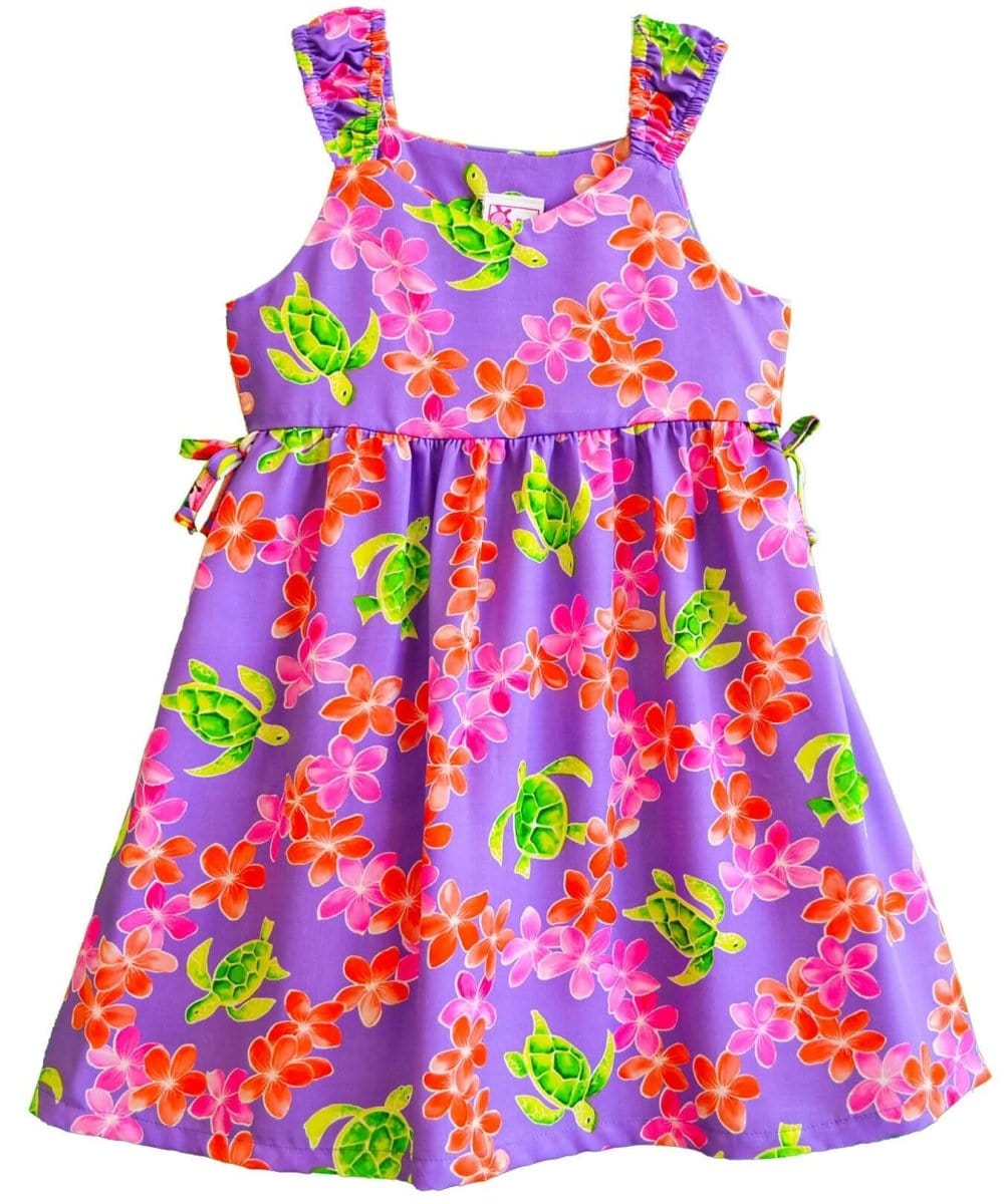 Plumeria Honu Girls Hawaiian Dress with Side Ties – Shaka Time Team